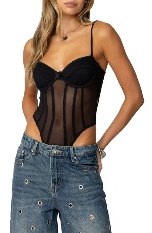 EDIKTED Jenia Bustier Mesh Bodysuit