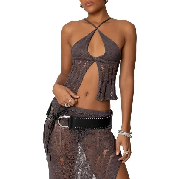 EDIKTED Jaynie Distressed Camisole Sweater