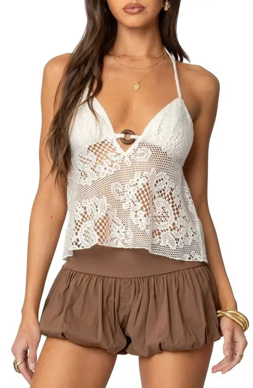 EDIKTED Open Knit Halter Top - Cream