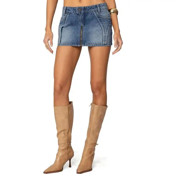 EDIKTED Anne Zip-up Denim Miniskirt