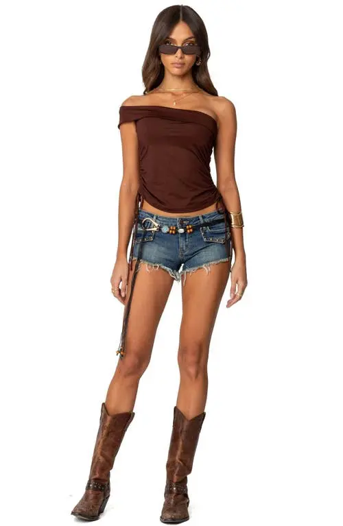 EDIKTED Yafa Off-the-shoulder Top - Brown