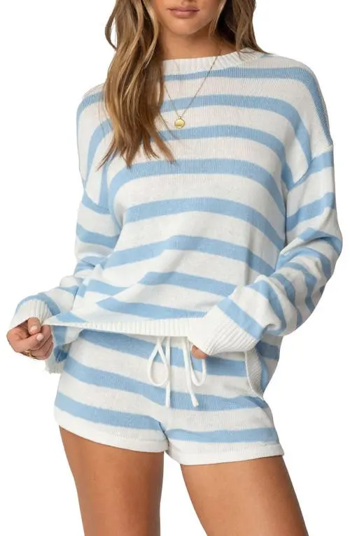 EDIKTED Amaris Stripe Oversized Cotton Sweater - Light-blue