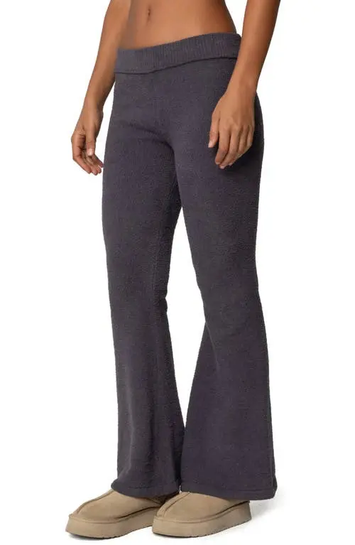 EDIKTED Plush Flare Leg Pants - Dark Gray