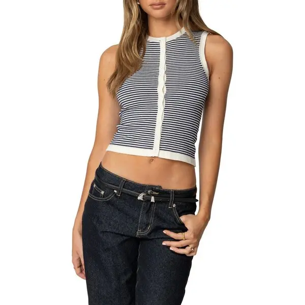 EDIKTED Everson Stripe Sleeveless Knit Crop Top