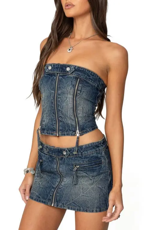 EDIKTED Guinevere Zip Denim Corset Top