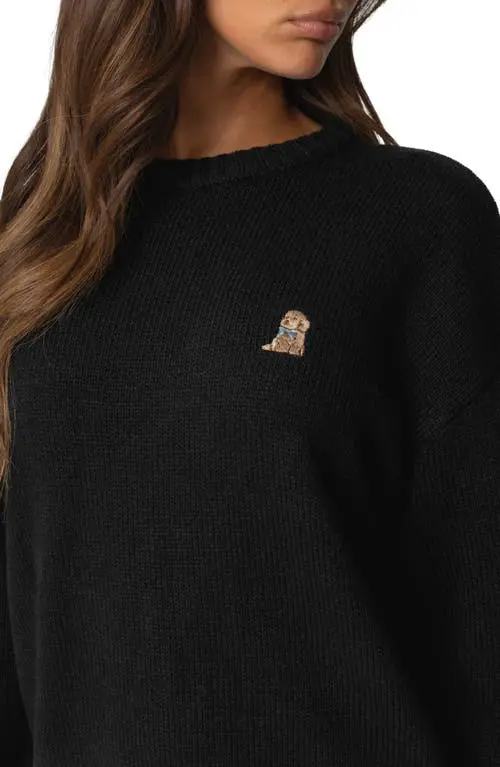 EDIKTED Puppy Love Embroidered Sweater - Black