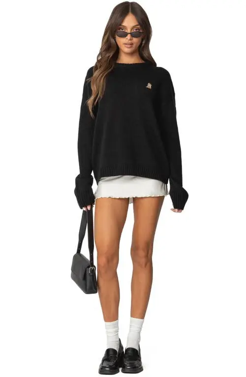 EDIKTED Puppy Love Embroidered Sweater - Black