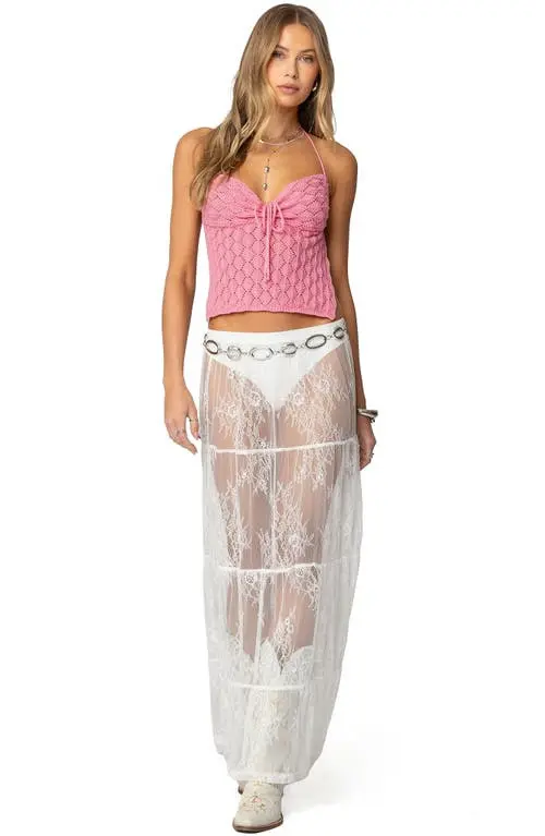 EDIKTED Milli Backless Crochet Halter Top