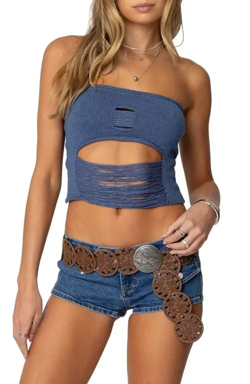 EDIKTED Laurier Distressed Knit Tube Top