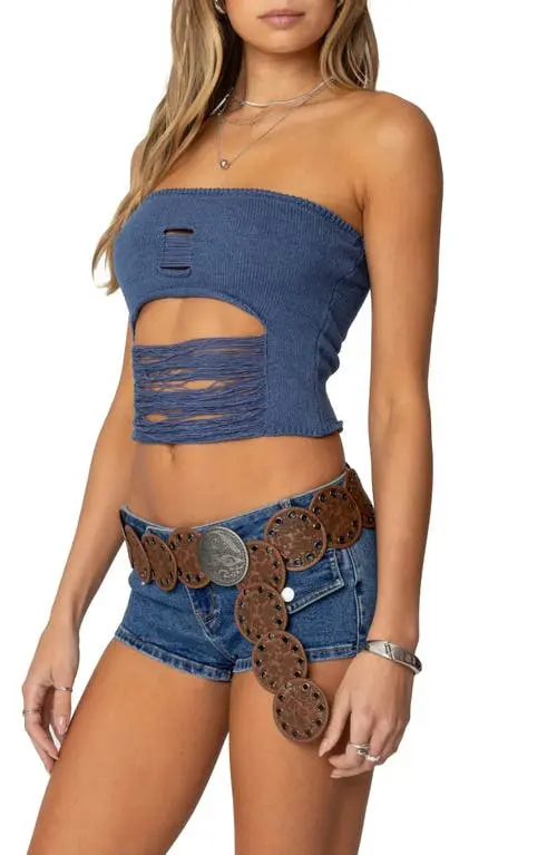 EDIKTED Laurier Distressed Knit Tube Top