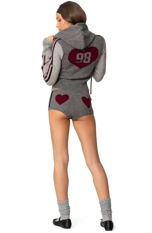 EDIKTED Heart Knit Micro Shorts - Gray