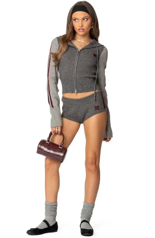 EDIKTED Heart Knit Micro Shorts - Gray