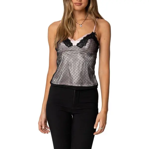 EDIKTED Janie Polka Dot Mesh Camisole