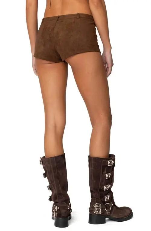 EDIKTED Sloane Faux Suede Micro Shorts - Brown