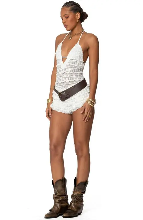 EDIKTED Lanney Ruffle Lace Romper - Cream