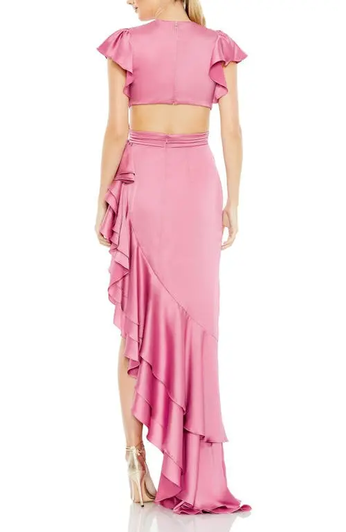 Mac Duggal Flutter Sleeve Asymmetrical Ruffled Gown