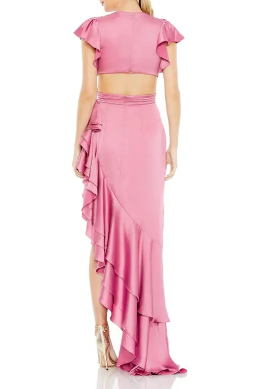 Mac Duggal Flutter Sleeve Asymmetrical Ruffled Gown