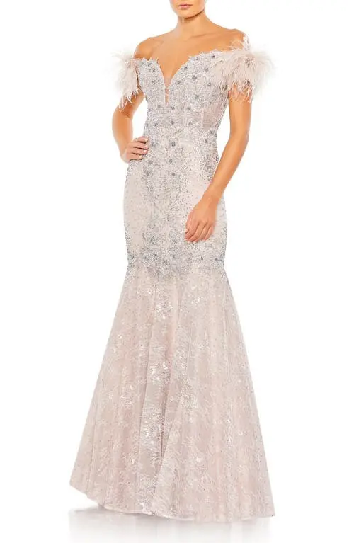 Mac Duggal Feathered Crystal Embellished Gown - Lilac