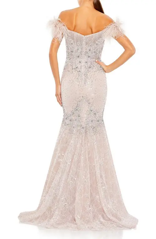 Mac Duggal Feathered Crystal Embellished Gown - Lilac