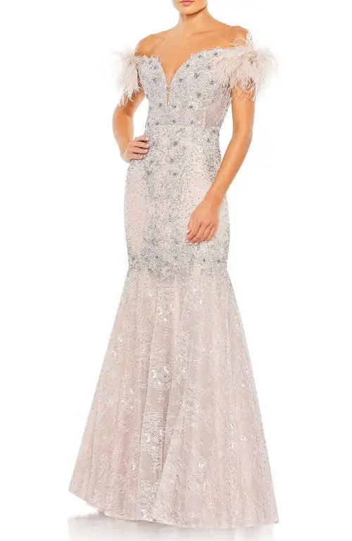 Mac Duggal Feathered Crystal Embellished Gown - Lilac
