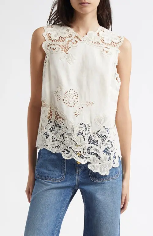 Ulla Johnson Marlis Lace Trim Linen Top