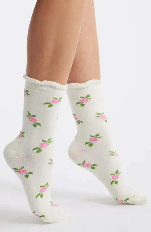 STEMS Melody Floral Crew Socks - Ivory/pink