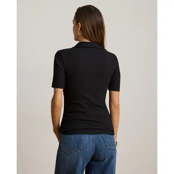Ralph Lauren Rib-knit Elbow-sleeve Polo - Black
