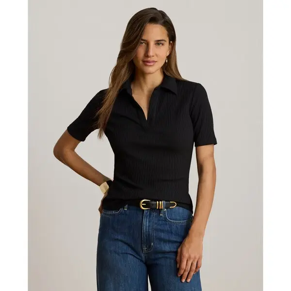 Ralph Lauren Rib-knit Elbow-sleeve Polo - Black