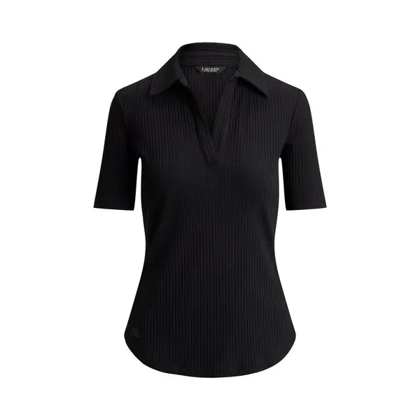 Ralph Lauren Rib-knit Elbow-sleeve Polo - Black