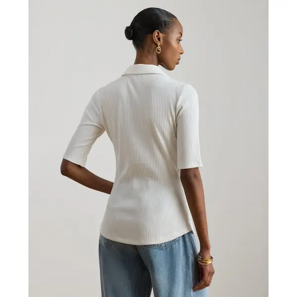 Ralph Lauren Rib-knit Elbow-sleeve Polo - White