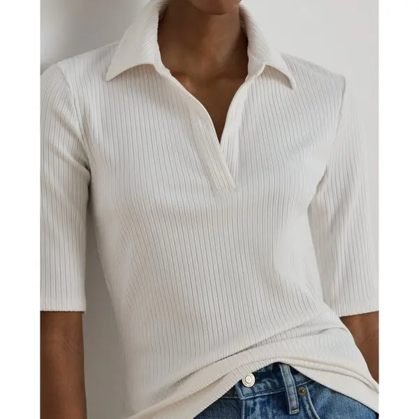 Ralph Lauren Rib-knit Elbow-sleeve Polo - White
