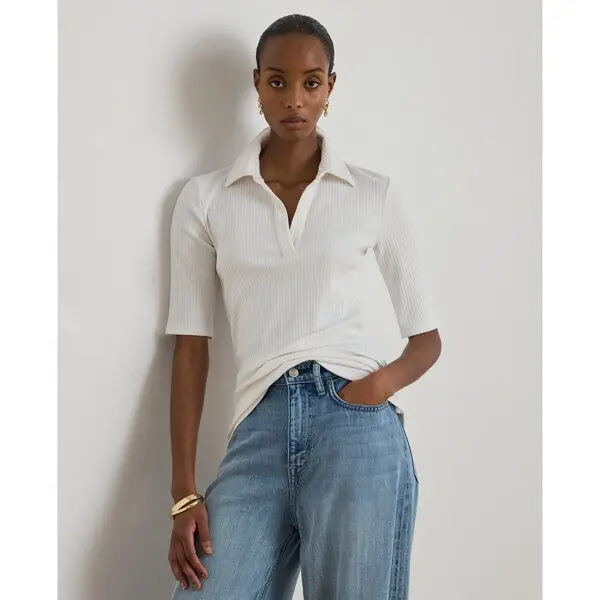 Ralph Lauren Rib-knit Elbow-sleeve Polo - White