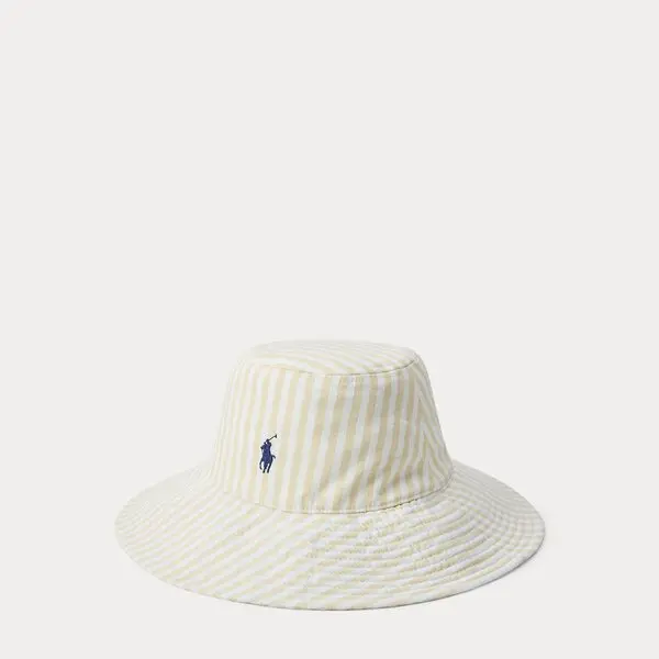 Ralph Lauren Striped Linen Sun Hat - Dune Tan/white