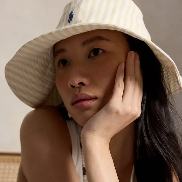 Ralph Lauren Striped Linen Sun Hat - Dune Tan/white