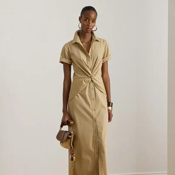 Ralph Lauren Twist-front Cotton-blend Shirtdress - Birch Tan