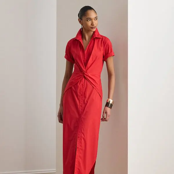 Ralph Lauren Twist-front Cotton-blend Shirtdress - Cruise Red