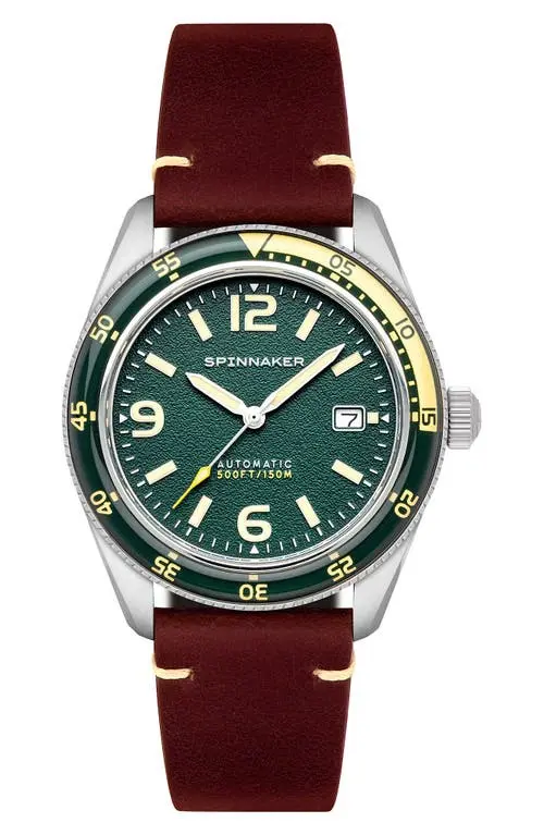 SPINNAKER Automatic Leather Strap Watch - Green