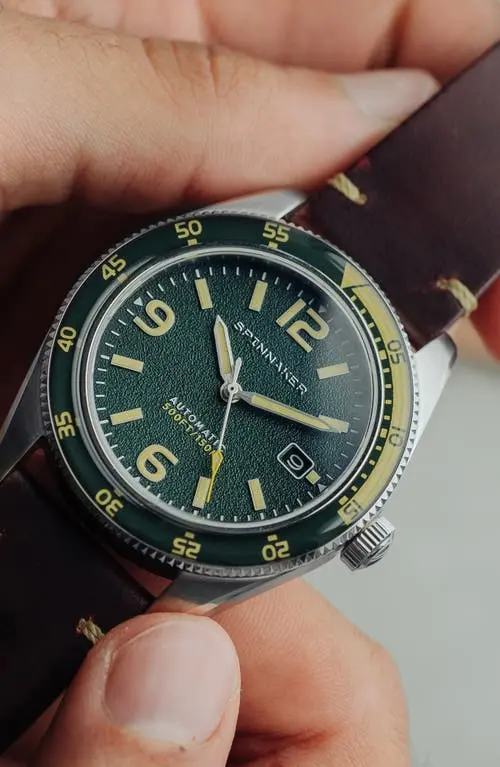SPINNAKER Automatic Leather Strap Watch - Green