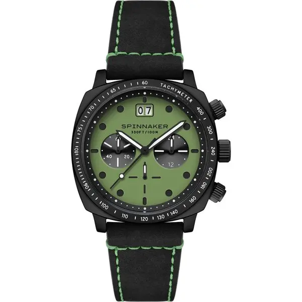 SPINNAKER Hull Chronograph Leather Strap Watch - Green
