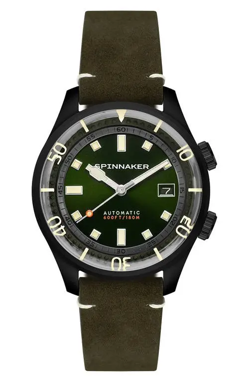 SPINNAKER Bradner Automatic Leather Strap Watch - Green