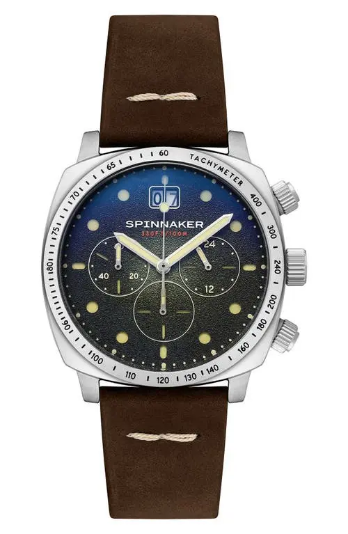 SPINNAKER Hull Chronograph Leather Strap Watch - Green