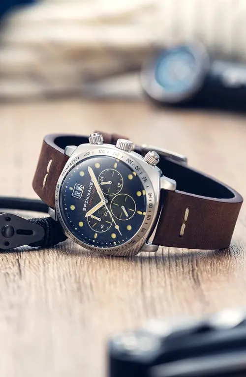 SPINNAKER Hull Chronograph Leather Strap Watch - Green