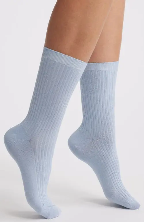 Oroblu Brilliant Metallic Rib Crew Socks - Sky