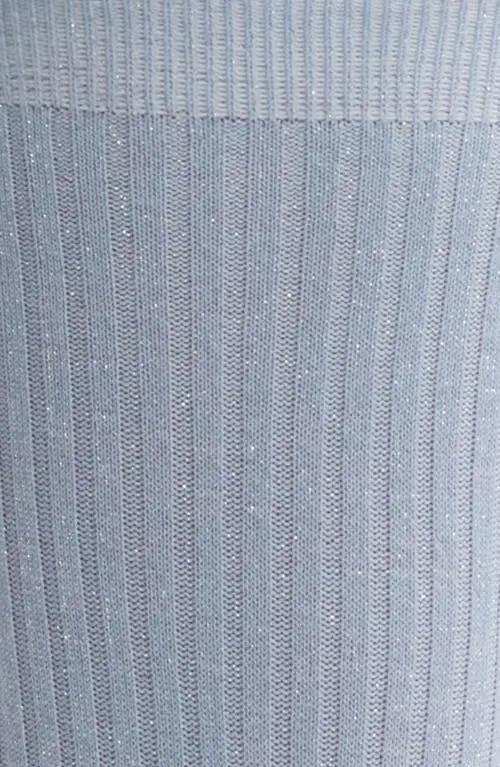 Oroblu Brilliant Metallic Rib Crew Socks - Sky