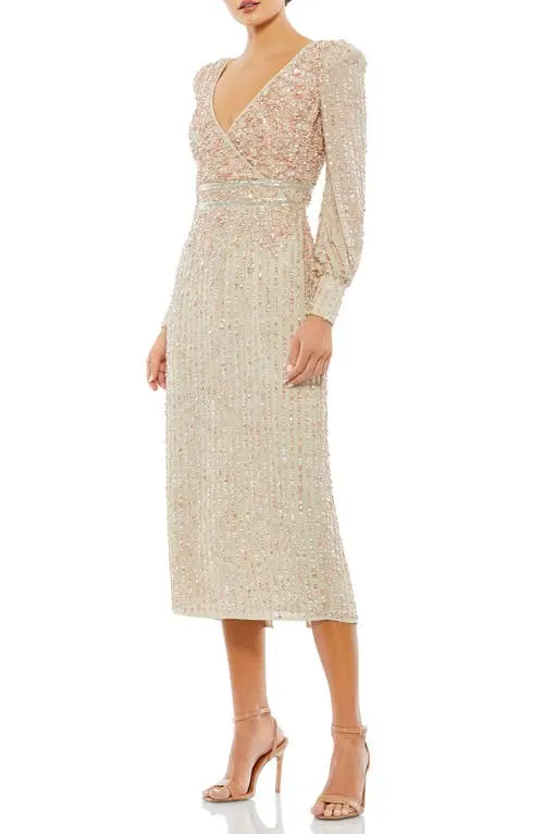 Mac Duggal Sequined V-neck Bishop Sleeve Dress