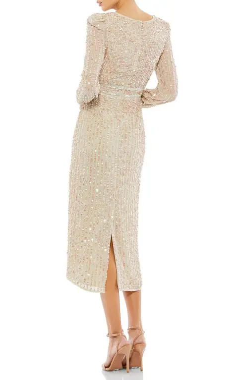 Mac Duggal Sequined V-neck Bishop Sleeve Dress