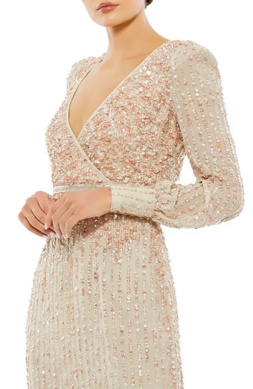 Mac Duggal Sequined V-neck Bishop Sleeve Dress