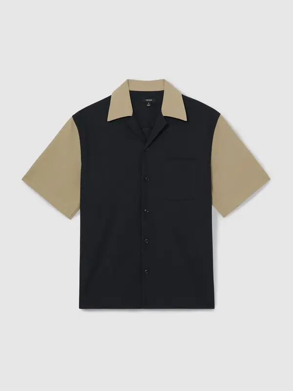 REISS Peza Colour-block Cuban-collar Shirt