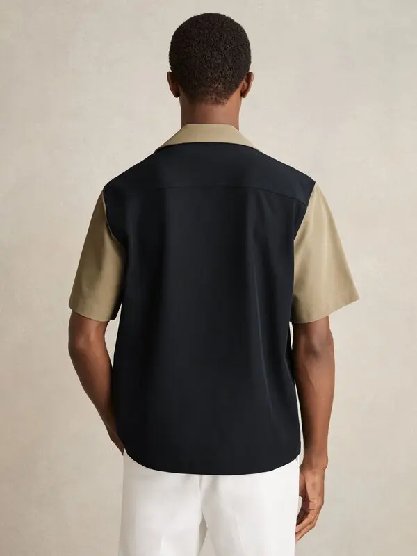 REISS Peza Colour-block Cuban-collar Shirt