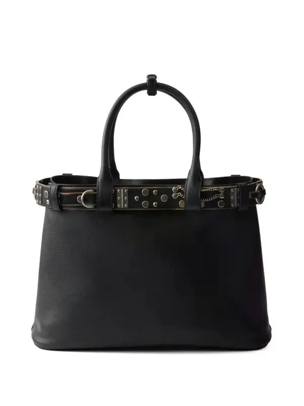 Prada Large Buckle Detail Tote Bag - Black